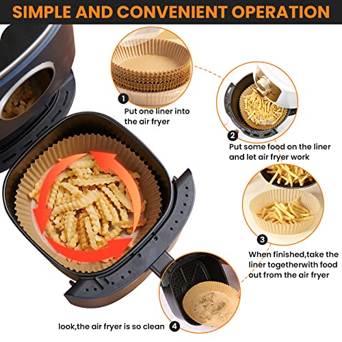 100 PCS Air Fryer Disposable Paper Liners, Maiqufa® Oil-Proof Water-Proof Parchment Round Paper Liners, for Baking Cooking Grilling Frying and Roasting Microwave (7.9in)