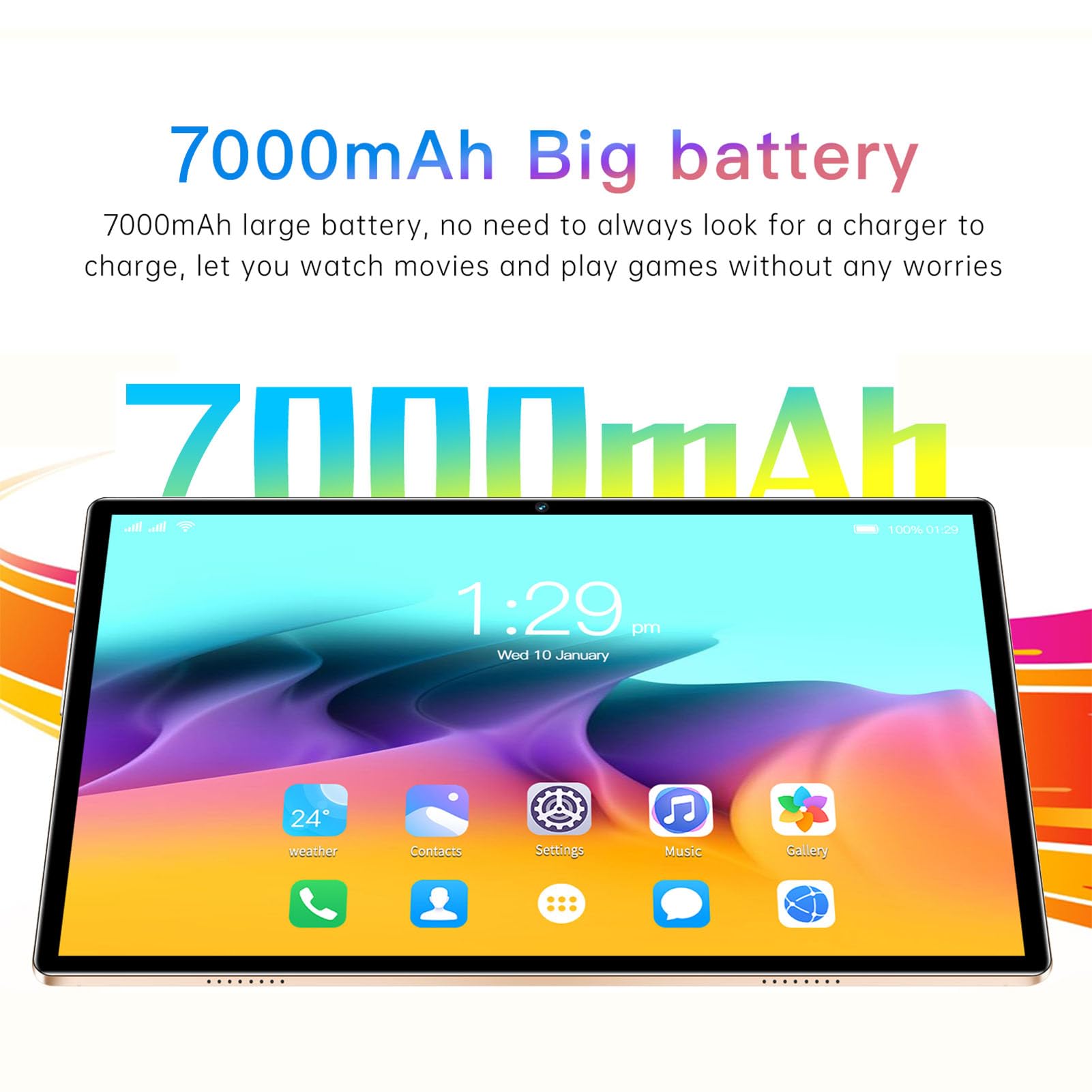 10.1 Inch Android 12 Tablet, 2 in 1 Tablets with Keyboard, Octa Core CPU, 8GB RAM 256GB ROM, FHD Touch Screen, 16MP Dual Camera, Dual Speakers, 5G WiFi, BT5.0, 7000mAh Battery (Gold)