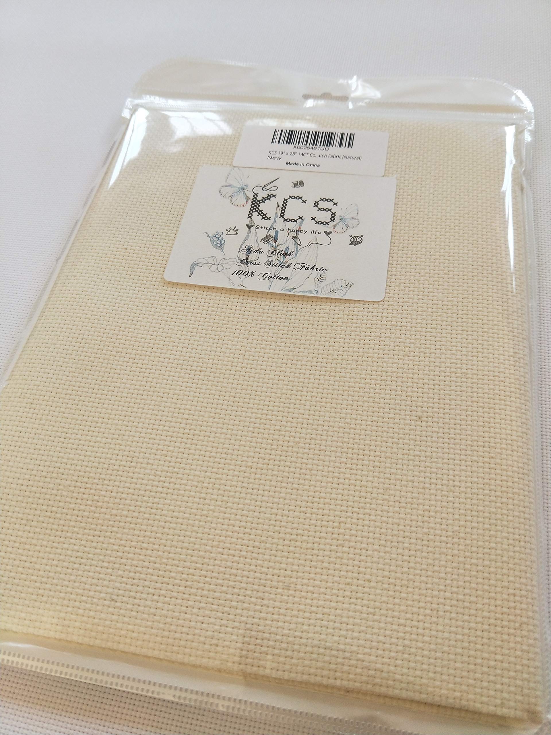 19" x 28" 14CT Counted Cotton Aida Cloth Cross Stitch Fabric (Natural)