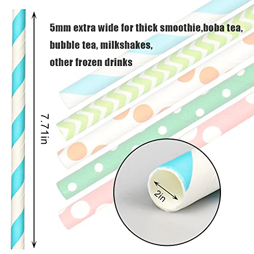 100PCS Rainbow Paper Straws Blue Strips Orange Dot Blue Strips Colorful Disposable Party Straws One-off Drinking Straws for Juices Beverages Shakes Eco-friendly Straw Easter Drink Party Favor Supplies