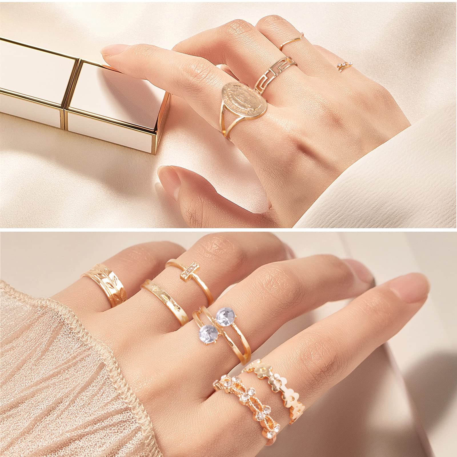 106 Pcs Vintage Silver Knuckle Rings Set for Women Teen Girls, Boho Stackable Joint Finger Rings Aesthetic, Retro Stone Crystal Seahorse Star Moon Stacking Midi Rings Pack