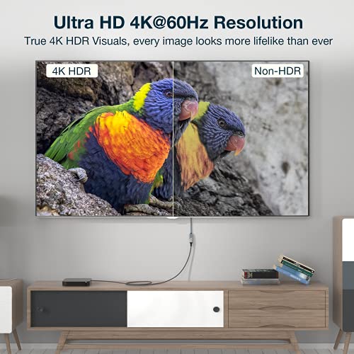 ULT-WIIQ 90 Degree HDMI Extension Cable, 4K HDMI Male to Female Nylon Braided Right Angle Extender Cable, Support 4K@60Hz, 3D, HDCP 2.2 & HDR for HDTV, PS5, PS4, Xbox One, Blu-ray Player, 1FT