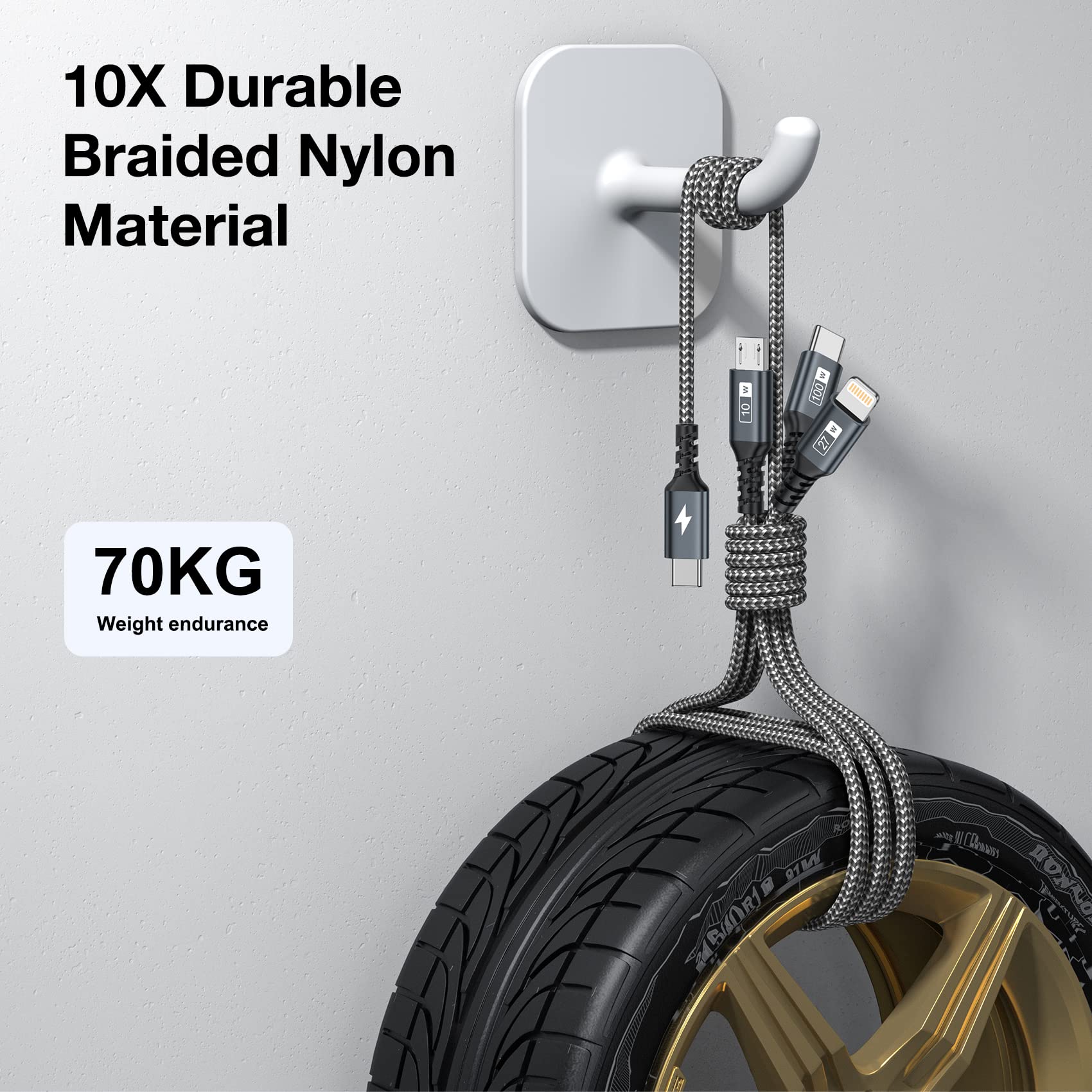 100W USB C to Multi Charging Cable [1.2M] 3 in 1 Charging Cable with E-Mark Chip, Multi Charger Cable USB C [100W]+Lightning[27W]+Micro[10W] for Samsung S23,iPad Pro, iPad Mini, MacBook Pro/Air/iPhone