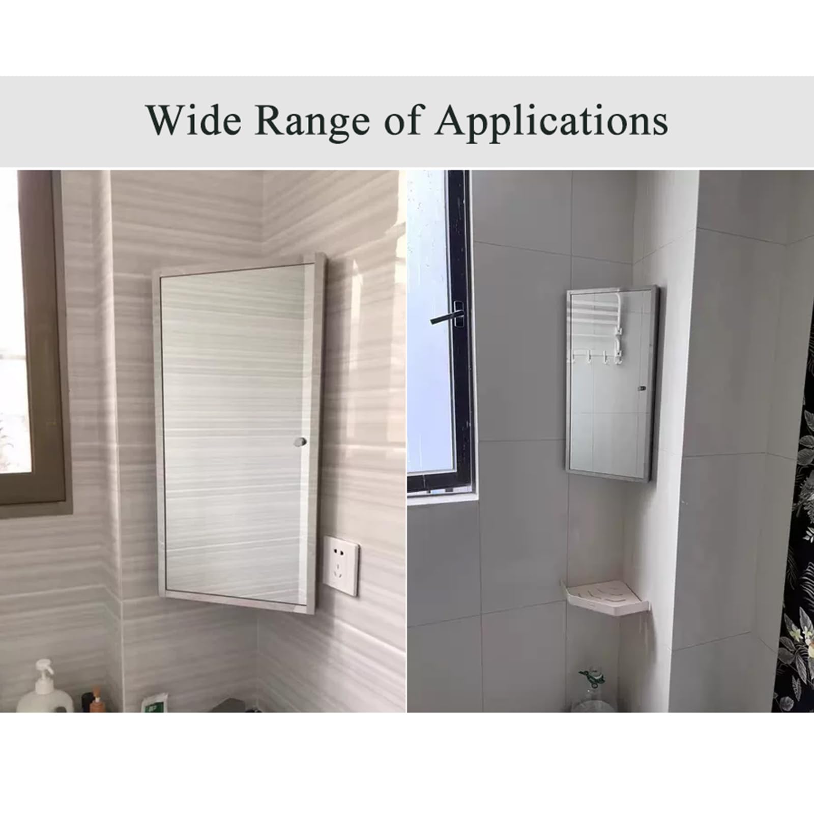 11.81" x23.6"x8.2" Bathroom Corner Medicine Cabinet W/Mirror Bright Stainless Steel Wall Mounted Mirror Cabinet Hanging Triple Shelf Storage Cabinet Cupboard (Right Door)