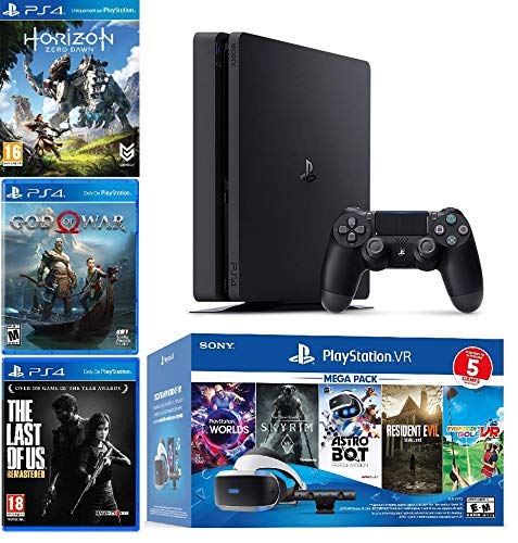 2019 Playstation 4 PS4 Slim 1TB Console + Playstation VR Headset + Camera + 8 Games Bundle (God of War; Greatness Awaits Astro Bot Rescue Mission; Everybody's Golf VR; Playstation VR Worlds etc) (Renewed)