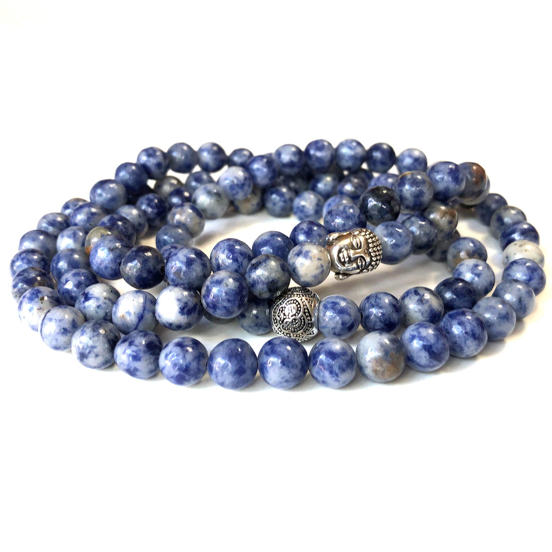 108 Bead Sodalite Gemstone 8mm Mala Beads - Yoga Meditation Mala Bracelet Necklace - Intuition Stone