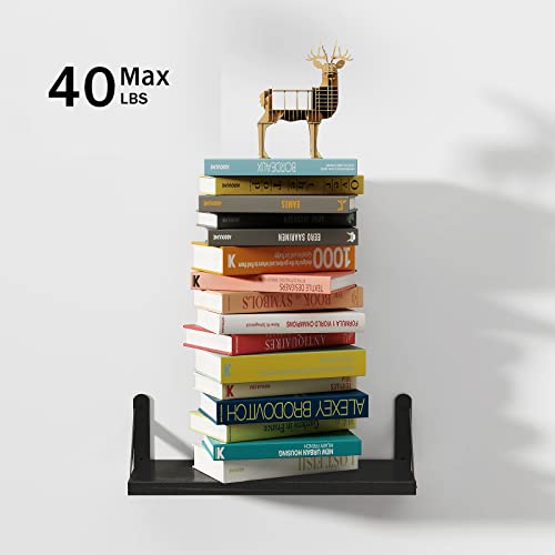 Aiyome, Wall Floating Shelves, Wall Mounted Shelf Set of 4, with Metal Baskets, Rustic Décor Style, Shelf for Bathroom, Kitchen, Bedroom, Storage, Living Room - Black.