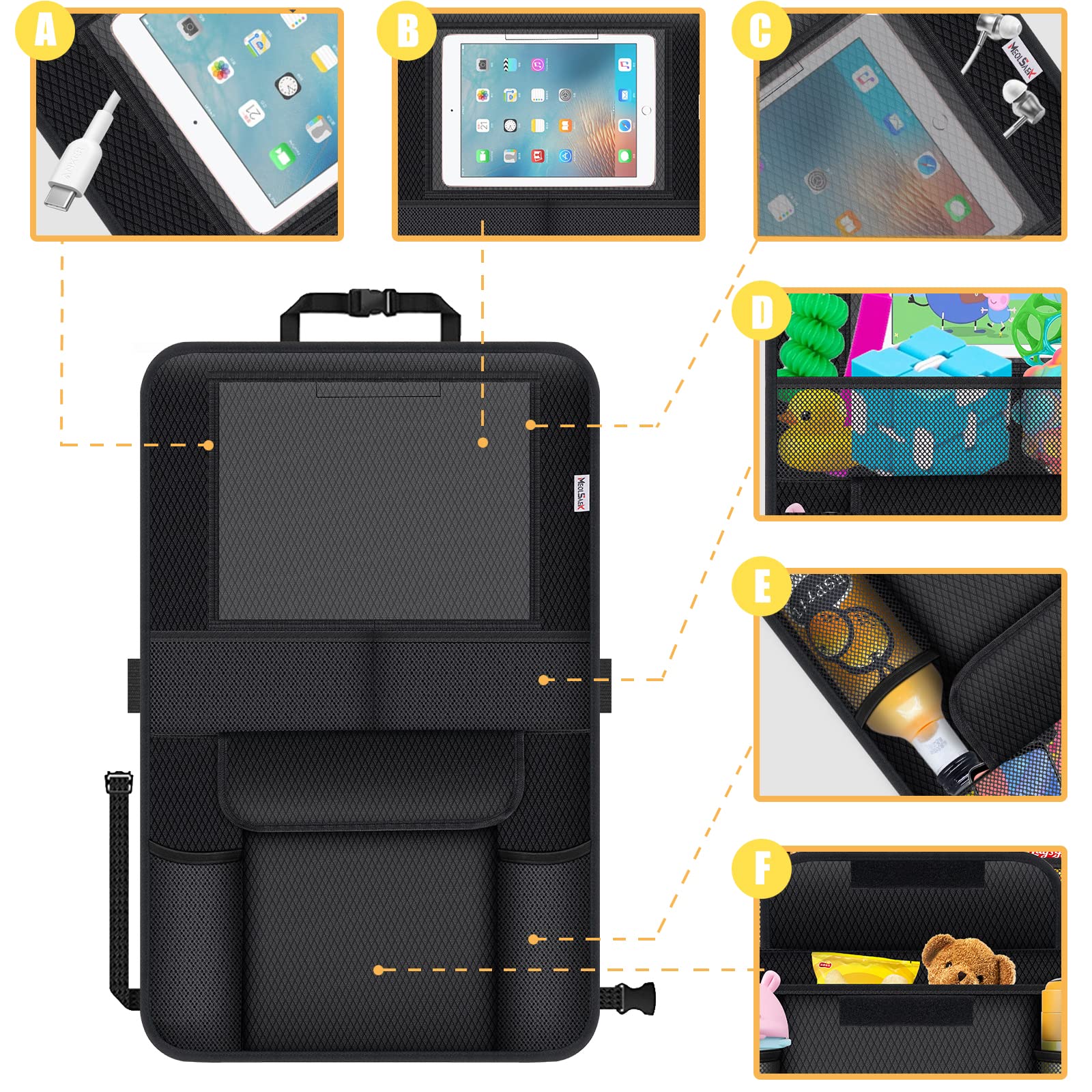 Kick Mats Back Seat Protector, 2Pack Waterproof Oxford Seat Back Protector, Car Seat Back Protector for Kids, Back of Seat Protector for Kids Feet Car Seat (2pc with Table Pocket)