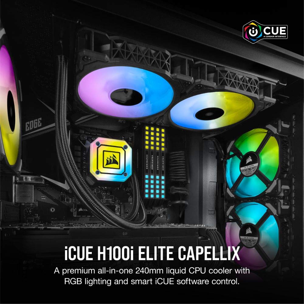 Corsair iCUE 4000X RGB Mid-Tower ATX PC Case - BlackCorsair iCUE H100i Elite Capellix Liquid CPU Cooler