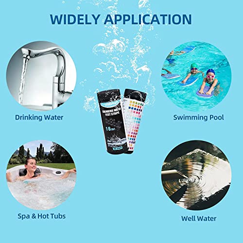 16 in 1 Water Testing Kits for Drinking Water, 100 PCS Drinking Water Test Kit, Tap and Well Water Test Strips with Hardness, pH, Mercury, Lead, Iron, Chromium/Cr and More