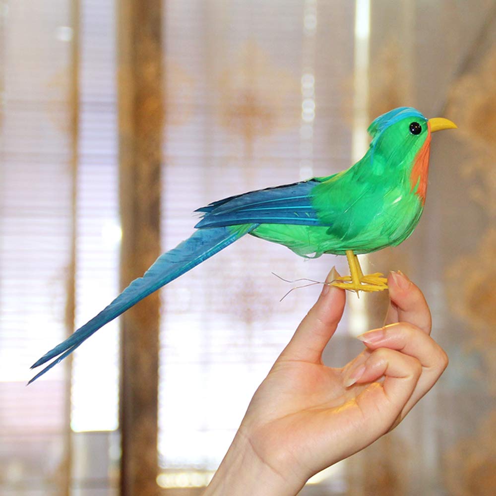 10" Green Fake Bird Feather Artificial Foam Bird Decorative Figurines Statues for Modern Home Garden Zoo Ornament Decoration