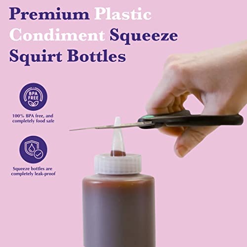 6-pack Premium Plastic Condiment Squeeze Squirt Bottles for Sauces, Paint,Oil, Condiments,Salad Dressings, Arts and Crafts - Food Grade-Includes Funnel, Erasable Marker and Reusable Labels (16 oz)