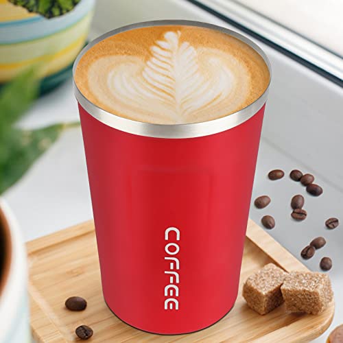 12 oz Stainless Steel Vacuum Insulated Tumbler - Coffee Travel Mug Spill Proof with Lid - Thermos Cup for Keep Hot/Ice Coffee,Tea and Beer (Red)