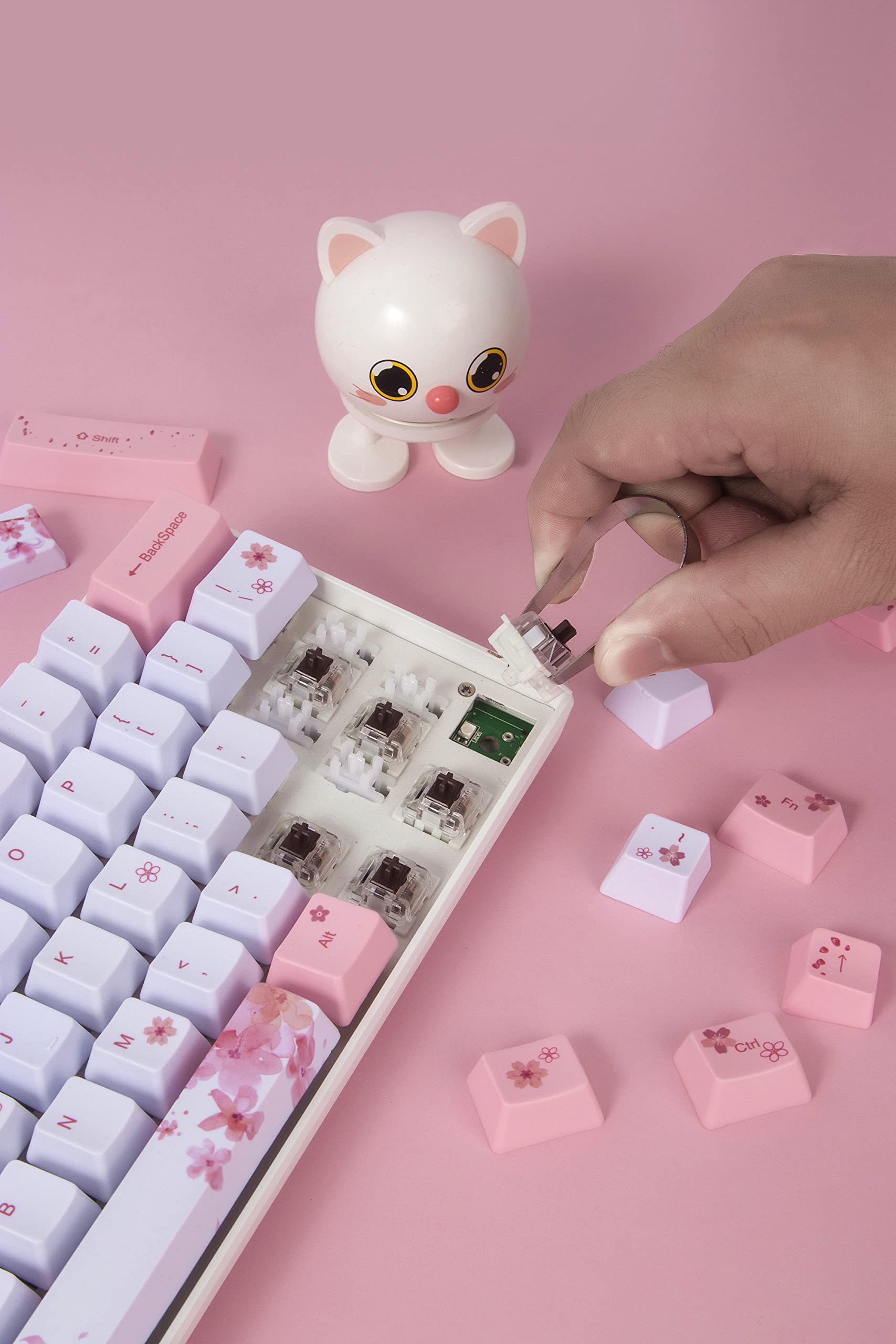 ZMX Cherry Blossom 61 Mechanical Keyboard,Hot Swappable 60％Compact Mechanical 5.0Bluetooth/Type-C Wired Dual-Mode RGB Backlit Dye-Sublimation PBT Keycap Gaming Keyboard(Black Switch, Pink)