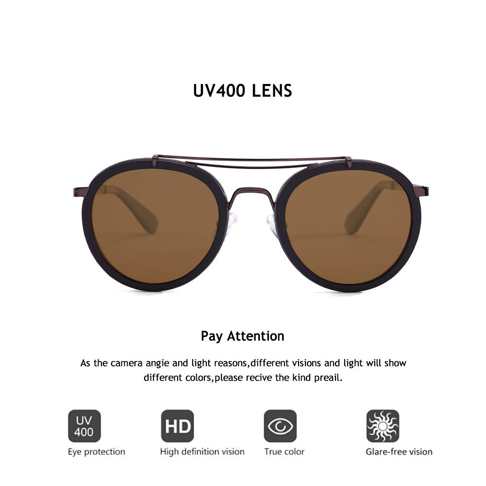 2020 VentiVenti Vintage Steampunk Double Bridge Round Polarized Sunglasses Designer Metal Frame For Women Men Matte Brown Frame/Brown Lens