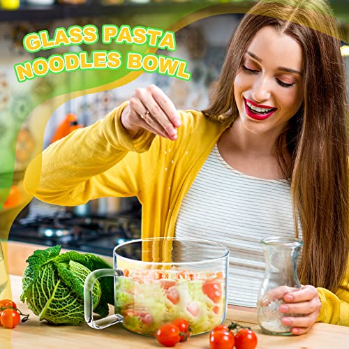 2 Pcs Glass Ramen Bowl with Lid and Handle, Microwave Safe, Transparent Cooking Cereal Breakfast Mixing Pot for Noodles Soup Cereals Fruits (44 oz)