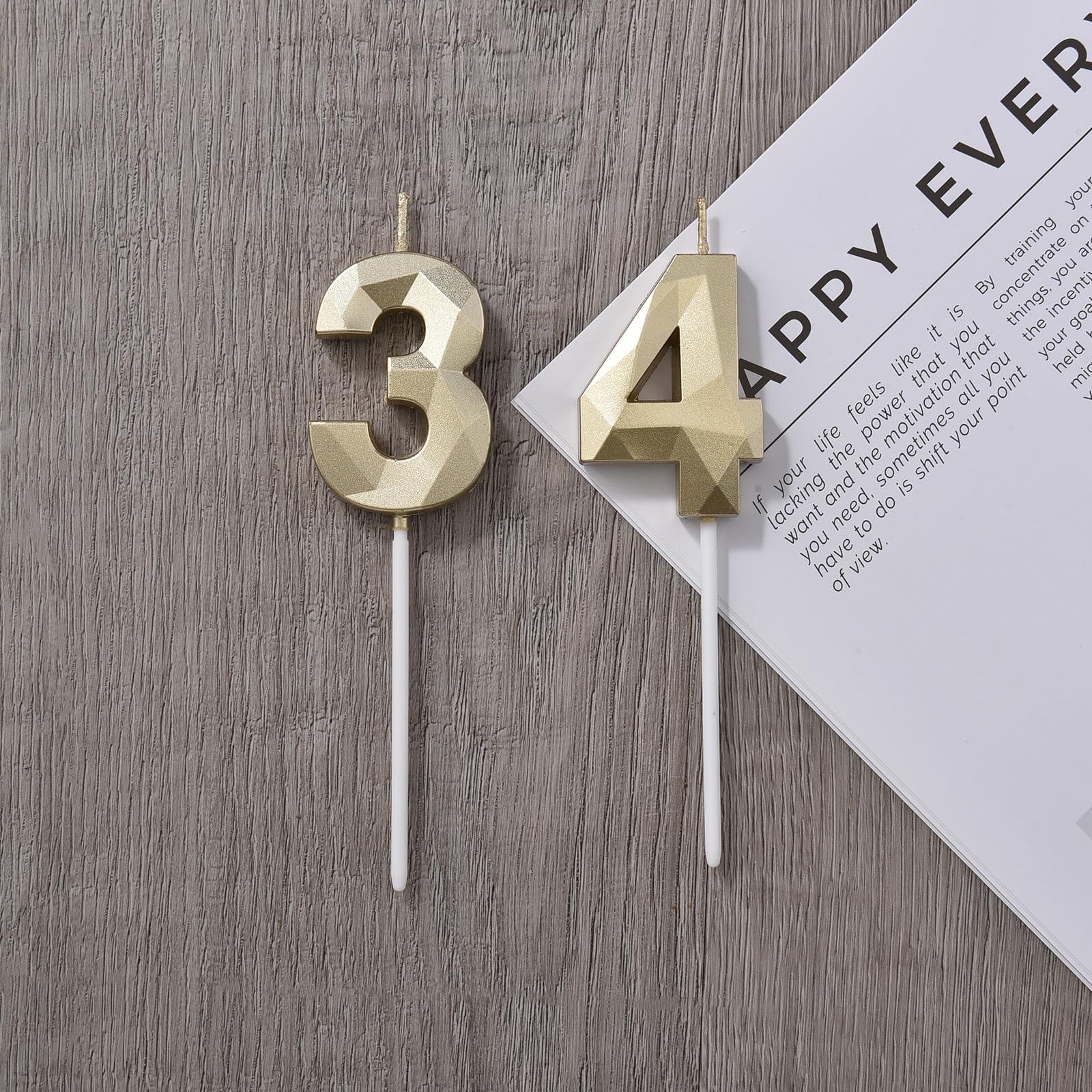 2 inch Gold 34 Birthday Candles, 3D Diamond Number 34th Cake Topper for Boys Girls Birthday Party Decorations Theme Party