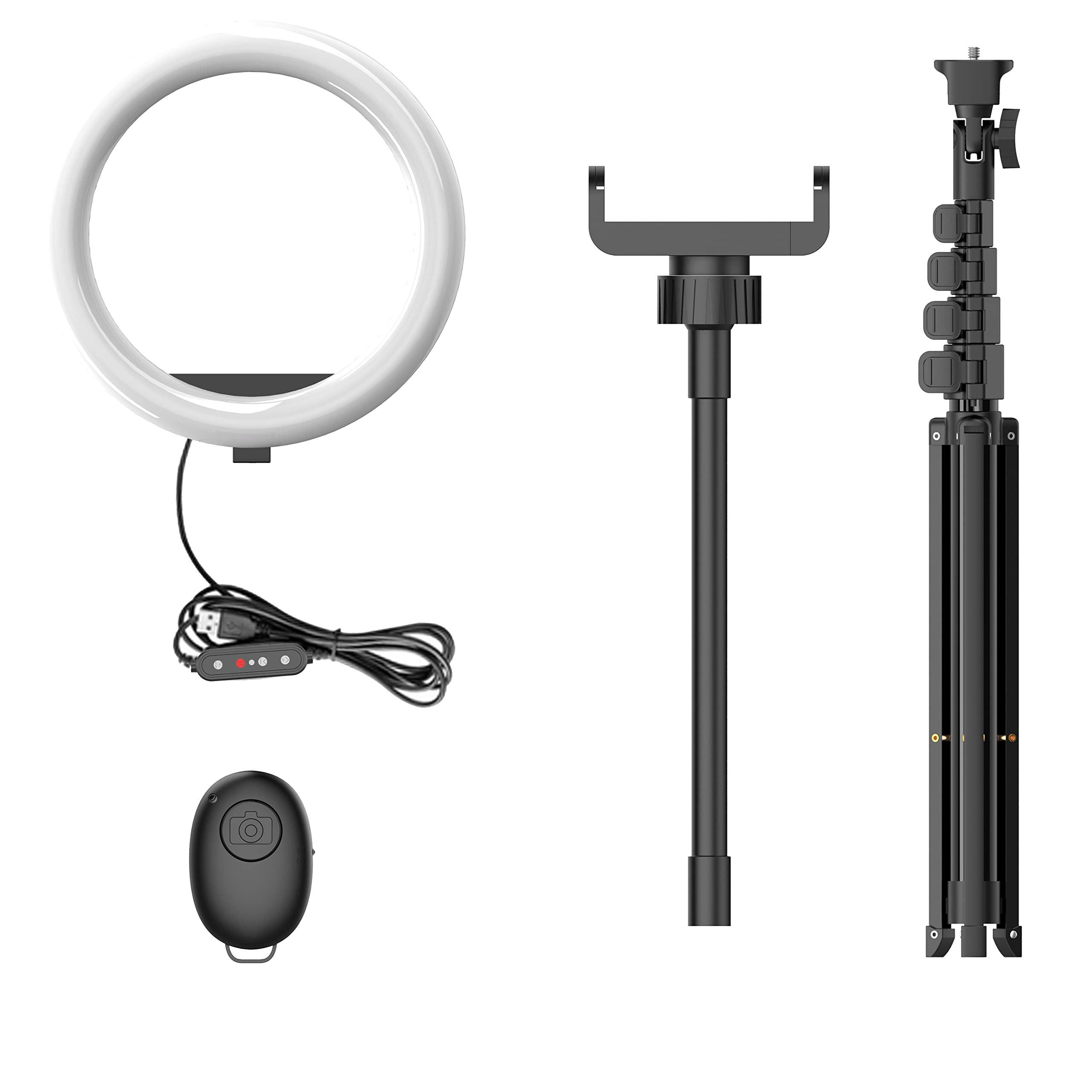 10" Ring Light with 53" Adjustable Tripod Stand & Phone Holder for Live Stream/Makeup, Upgraded Dimmable LED Selfie Ringlight for Tiktok/YouTube/Zoom Meeting/Photography,Compatible with iPhone/Android