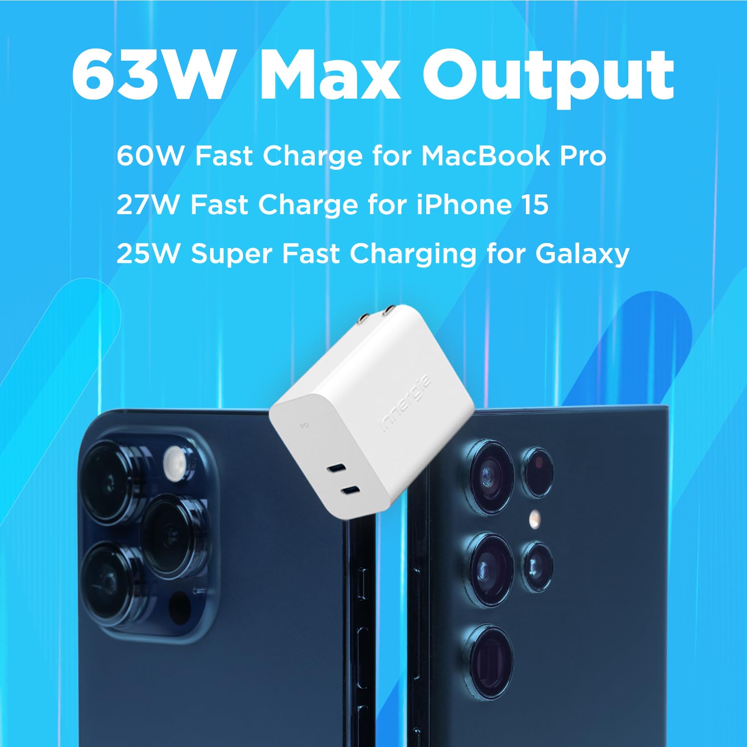 Innergie C6 Duo 63W USB C Charger, 2-Port Foldable Wall Charger Charging Block QC 4.0 PD 3.0 PPS 25W Super Fast Charging for Galaxy iPhone 16 Pro Max iPad Air Mini MacBook Phone Laptop Power Adapter