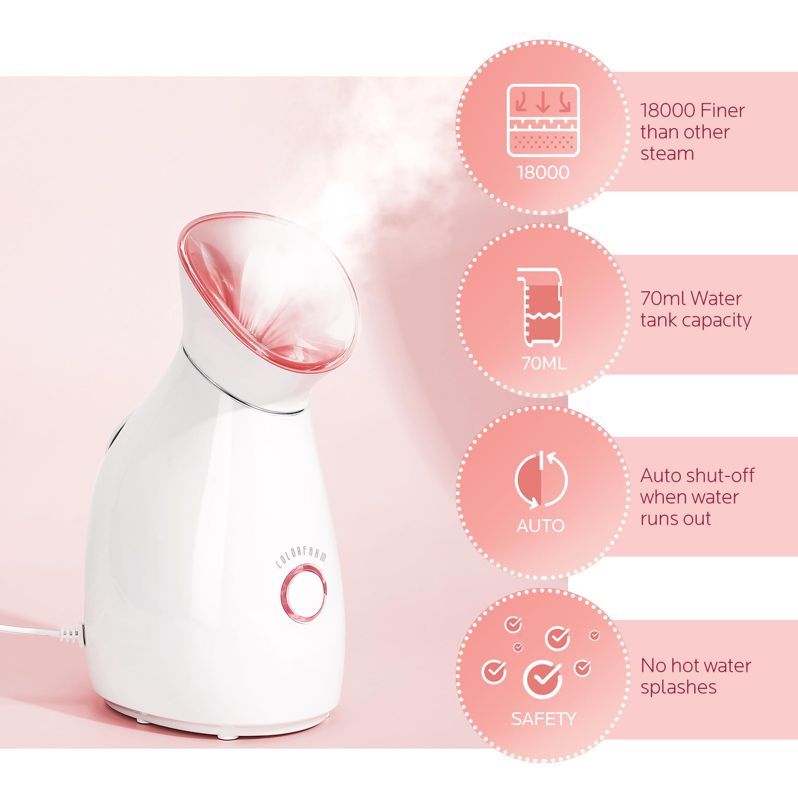 Colorfarm Facial Steamer Nano Ionic: Face Steamer Deep Cleaning Unclogs Pores - Humidifier Hot Mist Home Sauna Spa for Women Men Sinuses Moisturizing