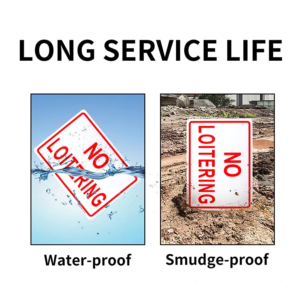 Enjoyist 2-Pack No Loitering Sign, 10"x 7" .04" Aluminum Reflective Sign Rust Free Aluminum-UV Protected and Weatherproof