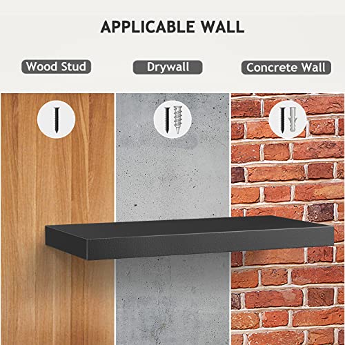 AMADA HOMEFURNISHING Floating Shelves Black, Wall Shelves with Invisible Brackets for Bedroom, Bathroom, Living Room, Kitchen, Set of 3 - AMFS07