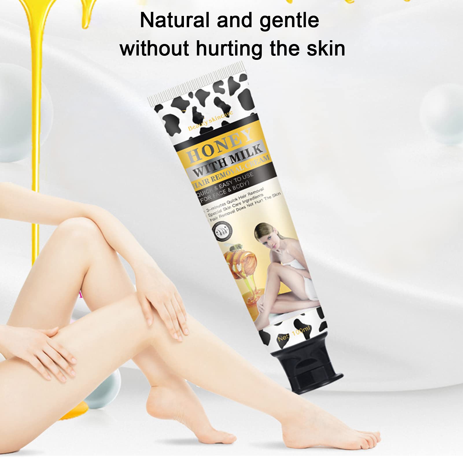 Honey Milk Mild Hair Removal Cream, Mild Depilatory Cream for Underarm/Thigh/Arm/Leg Hair Removal (100ml)