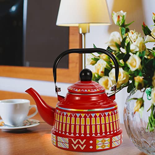 2.5L Porcelain Enameled Teakettle with Handle,No Whistling Hot Water Tea Kettle Pot for Hotel Home Kitchen Stovetop, Red