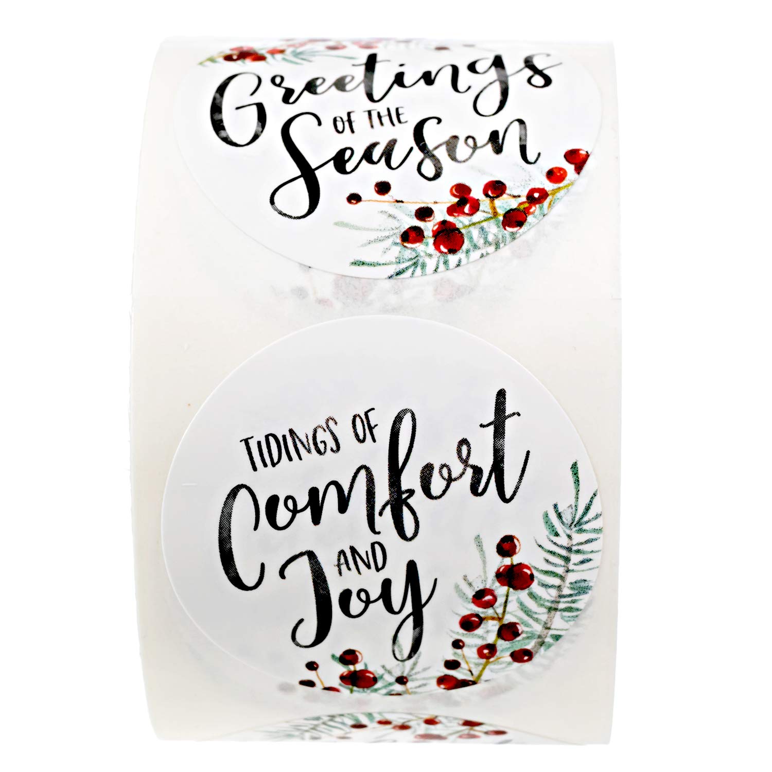 Holly Berry Holiday Stickers / 500 Greenery Greeting Card Envelope Seals / 6 Alternating Watercolor Christmas Sticker Designs / 1.5" Rustic Christmas Labels