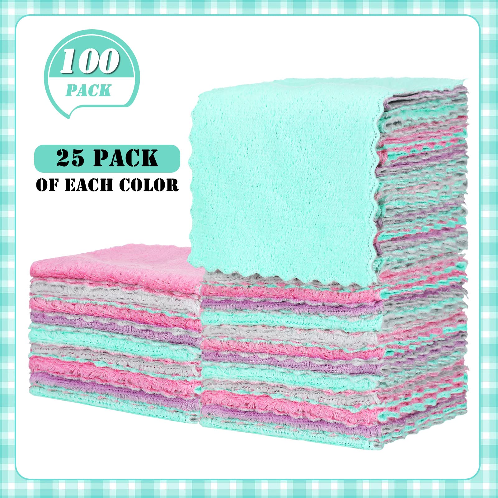 100 Pcs Kitchen Cloth Dish Towels Bulk Reusable Dishcloths Nonstick Oil Kitchen Towels Absorbent Coral Velvet Dishtowel Washable Microfiber Cleaning Cloth Fast Drying Kitchen Rag for Table Chair Glass