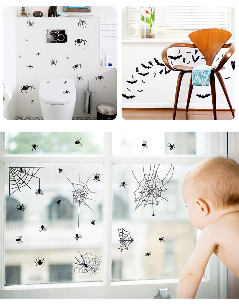 112 PCS Halloween Bat Spider Wall Stickers Decals for Halloween Party Decoration Supplies