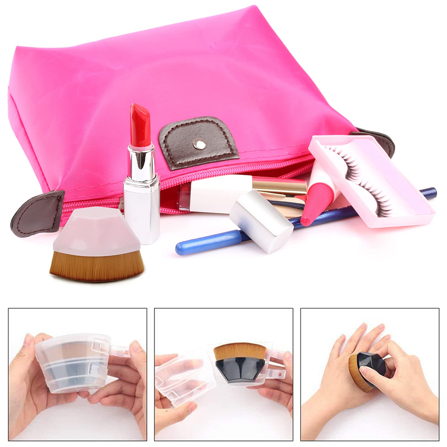 BEAHOT 4 Pack Foundation Makeup Brush - Flat Top Travel Kabuki Brush Momma Brush for Blending Liquid, Cream or Flawless Powder Cosmetics with Protective Case, Easy to Carry Make up Brush