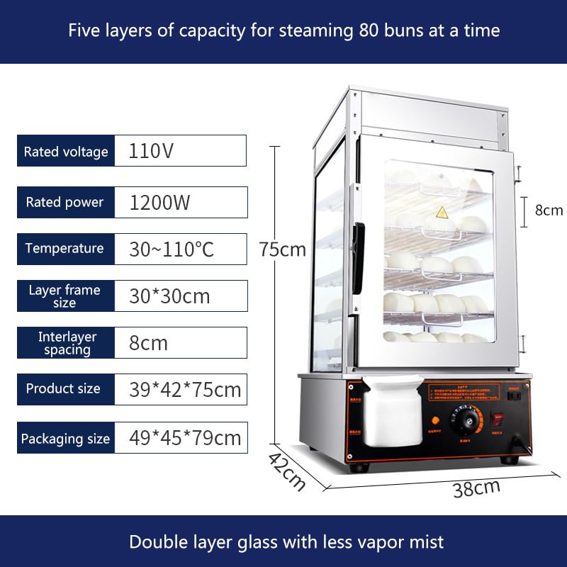 5-Layer Electric Hot Food Warmer,Steamed bun Warmer Machine,Commercial Bun Steamer,Food Steamer Warmer with 30-110β Temperature Range for Store Buffet Restaurant,etc.1200W
