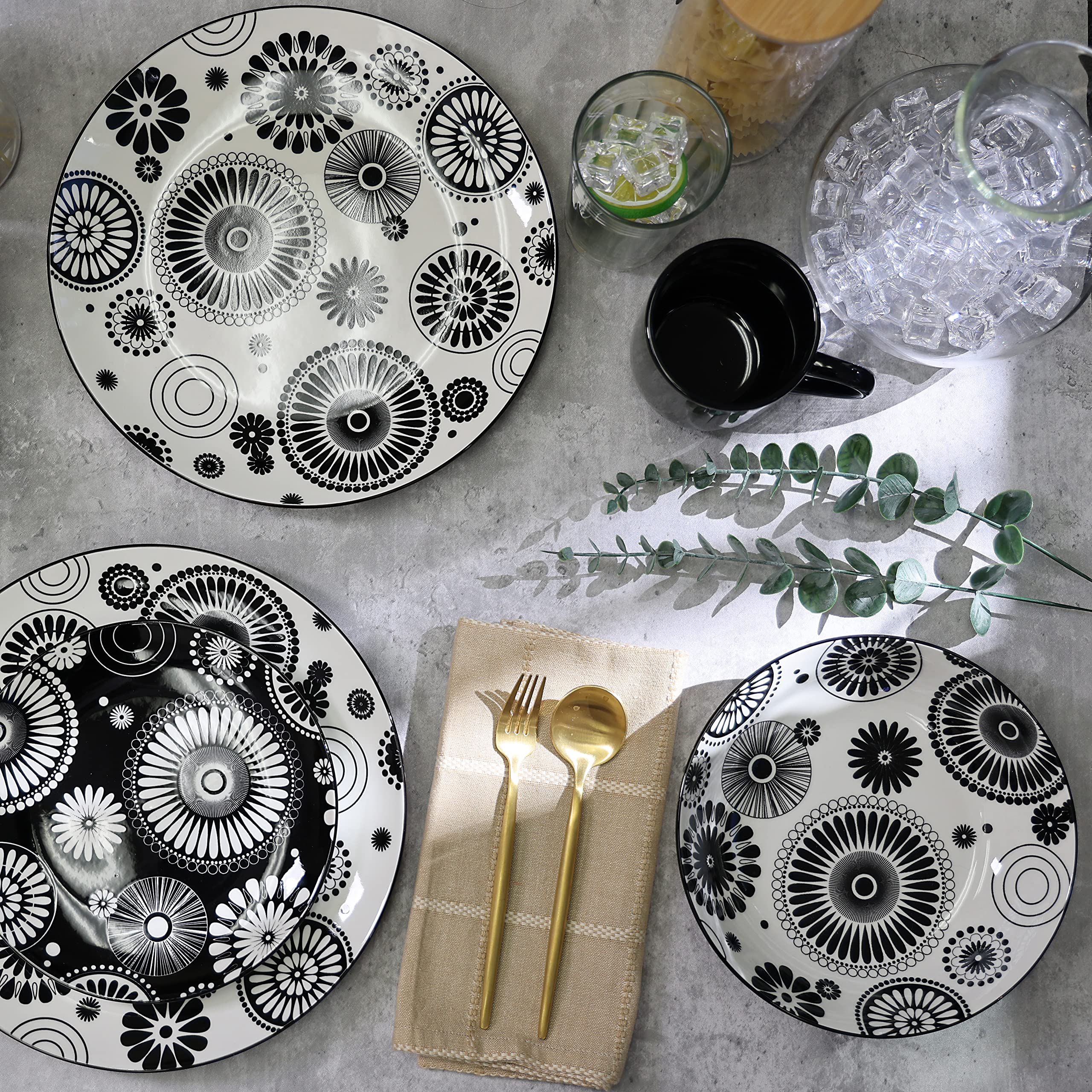 12-Piece Blue Stoneware Dinnerware Set, Service for 4, Microwave and Dishwasher Safe