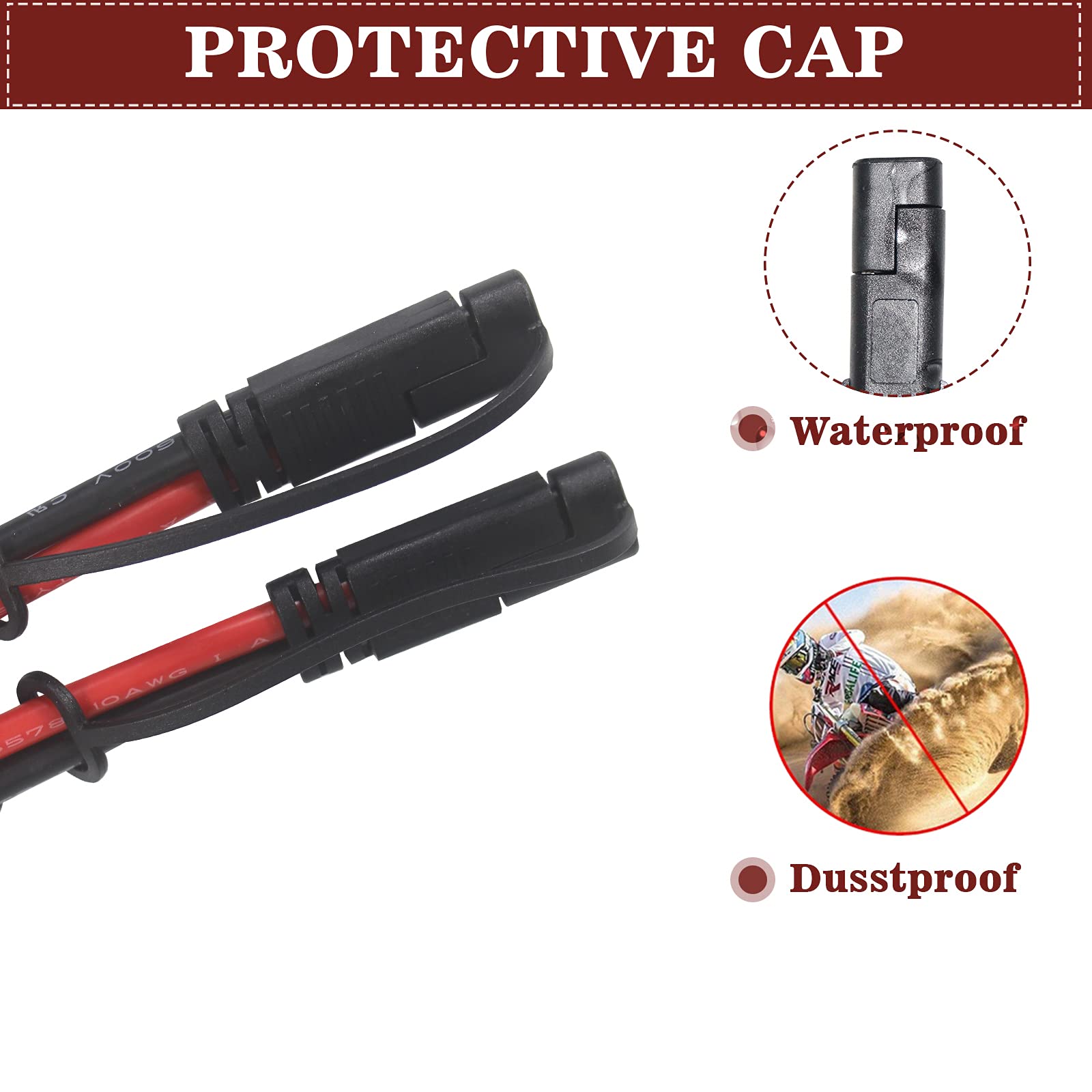 10Gauge Sae Extension Cable 10AWG - 10FT Sae to Sae Cable Battery Charger Extension Cord Heavy Duty 10AWG Quick Disconnect Sae 2Pin Connector Solar Panel Power Connect Plug Harness with Waterproof Cap