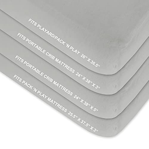 Cotton Pack N Play Sheets, 2 Pack Portable Playard/Mini Crib Mattress Sheets, Ultra Soft, White & Grey, Pre-Shrink