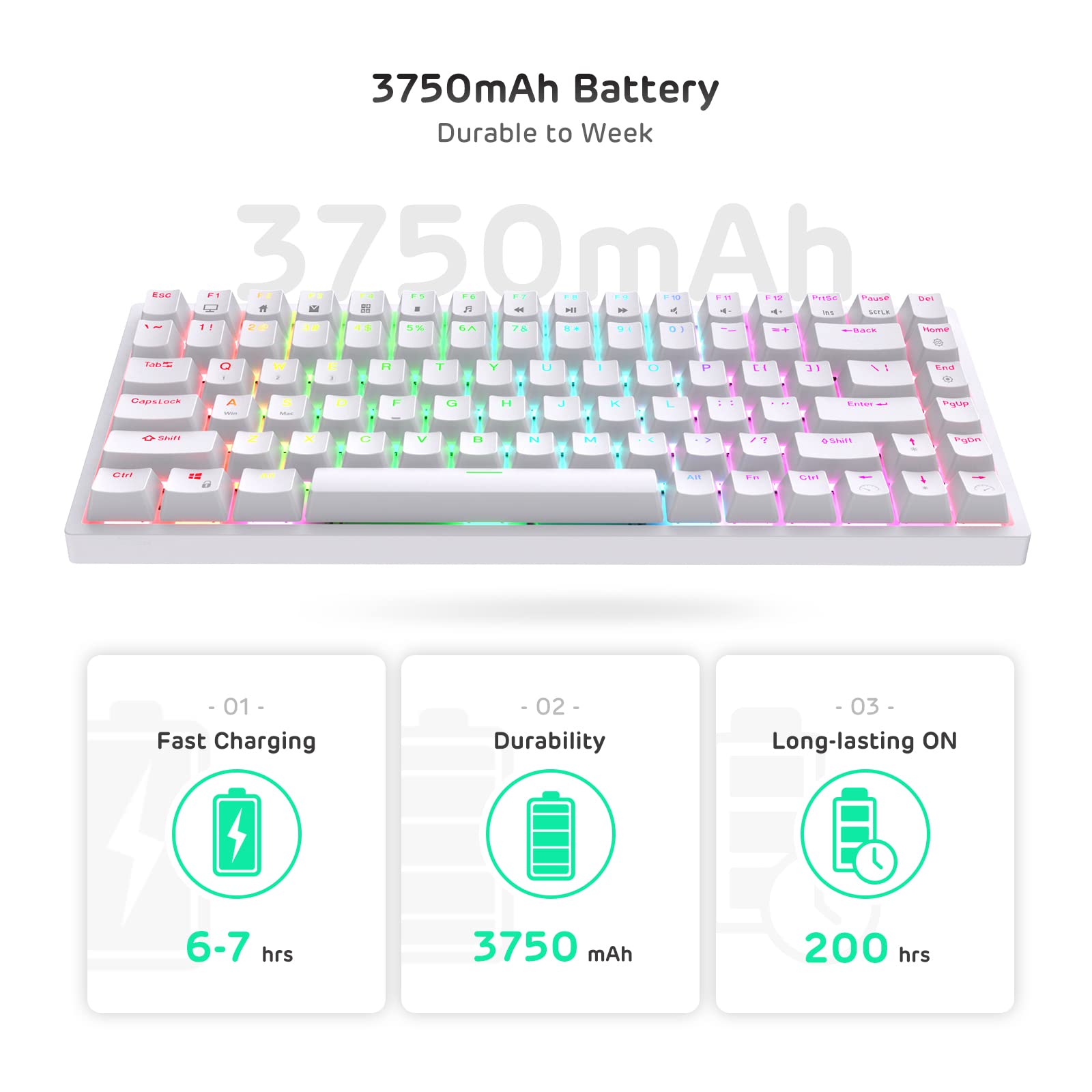 RK ROYAL KLUDGE RK84 Wireless RGB 75% Triple Mode BT5.0/2.4G/USB-C Hot Swappable Mechanical Keyboard, 84 Keys Wireless Gaming Keyboard w/High-Capacity Battery, Tactile Brown Switch