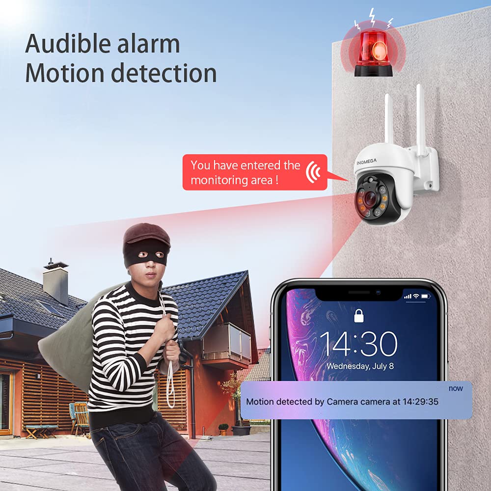 INQMEGA TUYA PTZ Camera Outdoor, 3MP Security Home Surveillance Camera with 2.4G WiFi, Waterproof IP Wireless Camera, Color Night Vision,Two-Way Audio, Motion Detection, Cloud & SD Card