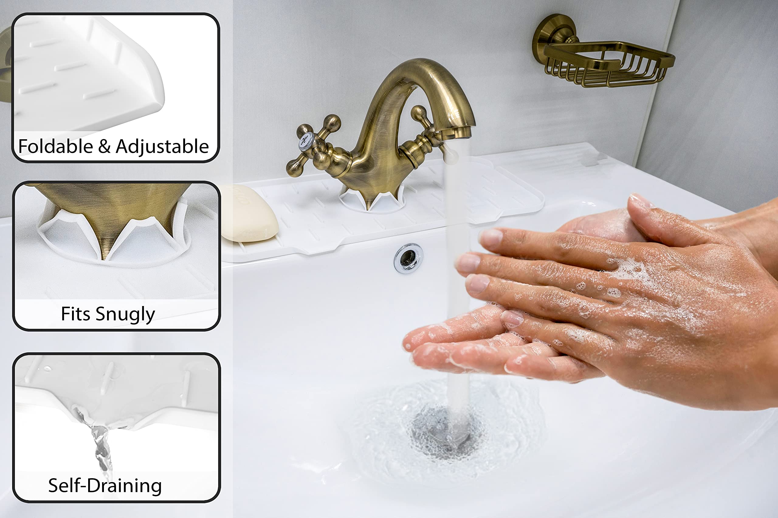 2 Pcs White Silicone Faucet Handle Drip Catcher Tray - Drip Catcher for Sink Faucet β Kitchen Faucet Drip Mat - Sink Faucet Splash Guard - Faucet Pad - Counter Faucet Mat - Silicone Sink Protector.