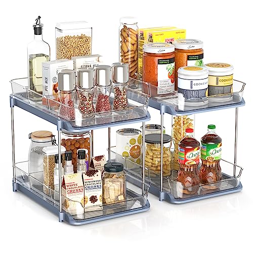 2 PCS Under Sink Organizers and Storage - 2 Tier Clear Bathroom Organizer Countertop, Multifunction Pull out Cabinet Organizer with 4 Movable Dividers, For Home, Kitchen, Office, Cabinet