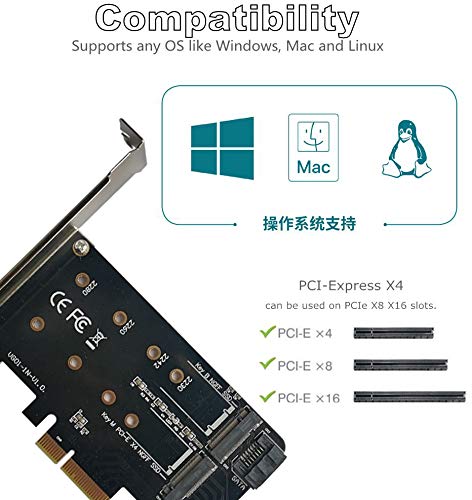 Valuegist PCIe Adapter for One M.2 NVMe Mkey and One SATA Bkey SSD, PCI-e 4.0 X4 Card Supports NGFF M2 M-Key or B-Key (M+B) SSD of Length 2280,2260,2242,2230, PCIe NVMe Adapter with SATA 3.0 Cable