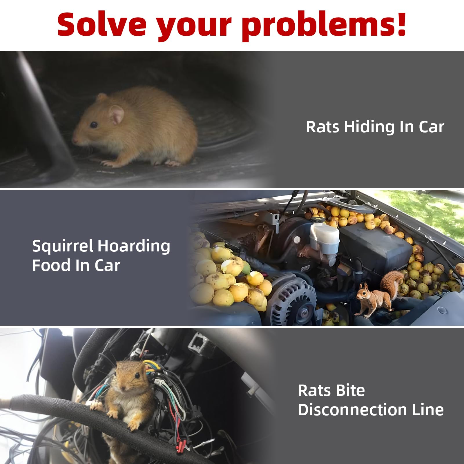 2 Pack Rodent Repellent Ultrasonic Under Hood Animal Repeller with Strobe Light, Professional Ultrasonic Mouse Repellent Squirrel Repellent Rodent Repellent for Car Engines Vehicle Protection