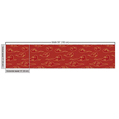 Ambesonne East Fabric by The Yard, Traditional Japanese Style Sky Scrolling Clouds Far Eastern Folk Motif Pattern, Decorative Fabric for Upholstery and Home Accents, 1 Yard, Vermilion Cream