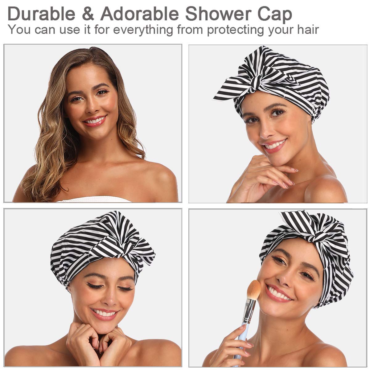 VVolf Shower Cap for Women Hair Caps for Shower Reusable Shower Cap for Long Hair Large Turban Shower Cap for Braids Black