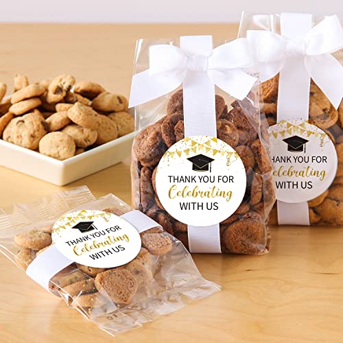 2" Gold Graduation Thank You Stickers, 50 Congrats Grad Party Round Favor Sticker Labels.