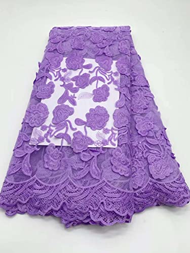 5 Yards African Tulle net Lace Fabric Plain Color french Embroidery Lace Fabric 7 Colors Available for sewing clothing (Lilac,5 yards)