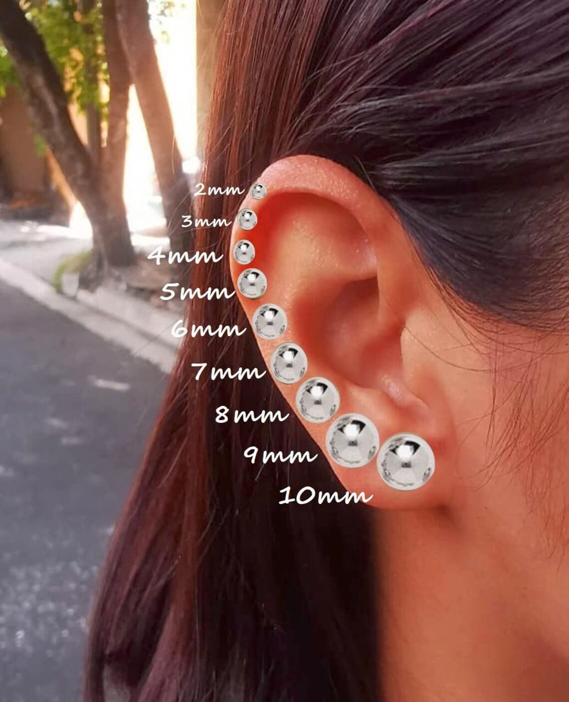 14K White Gold Ball Stud Earrings, 7mm