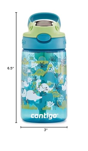 Contigo Kids Water Bottle, 14 oz with Autospout Technology – Spill Proof, Easy-Clean Lid Design – Ages 3 Plus, Top Rack Dishwasher Safe – Dinos