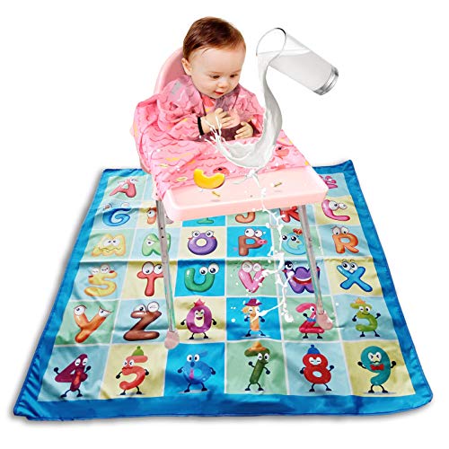 51" Multi-Purpose Waterproof Baby Splat Mat for Under High Chiar, Portable Play Mat for Toddler, Non-Slip Floor Splash Mat and Table Cloth (Cute Letter)