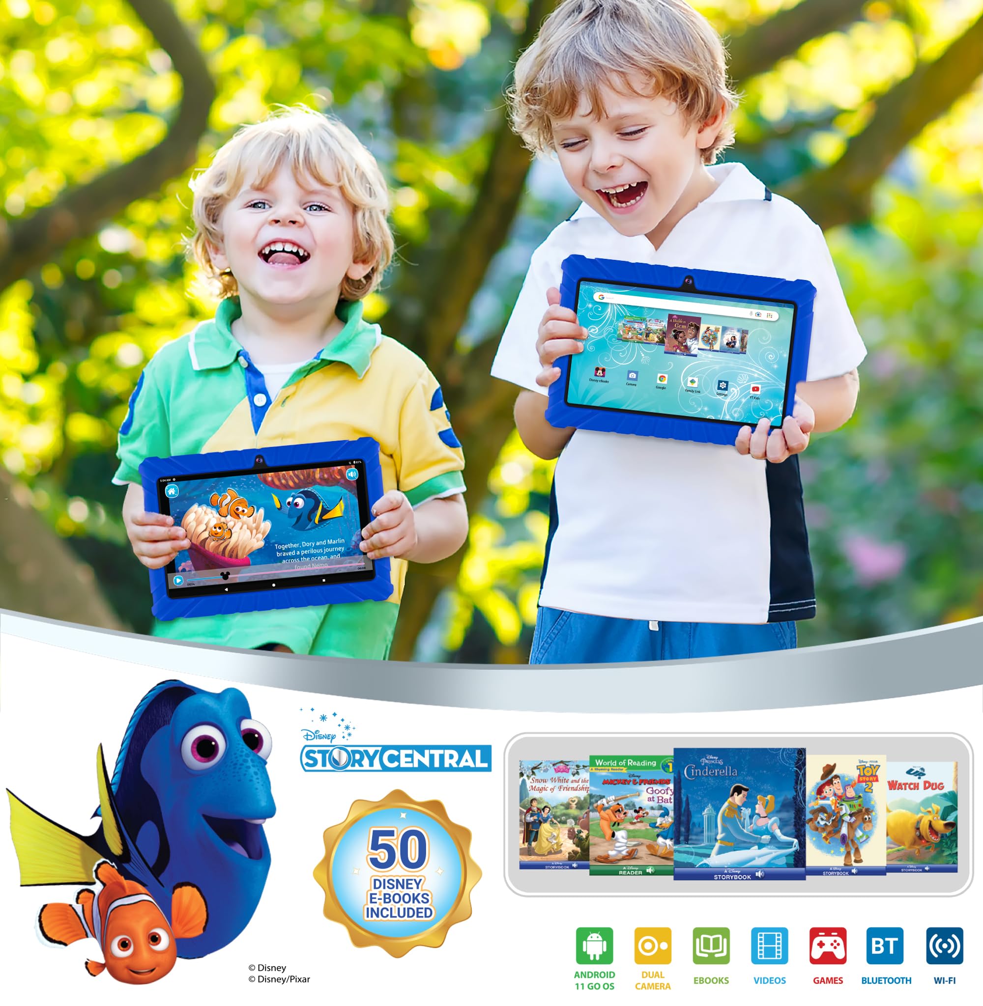 Contixo Kids Tablet V8, 7-inch HD, Ages 3-7, Toddler Tablet with Camera, Parental Control - Android 11, 16GB, WiFi, Learning Tablet for Children, 50+ Disney Storybooks Apps and Kid-Proof Case, DkBlue